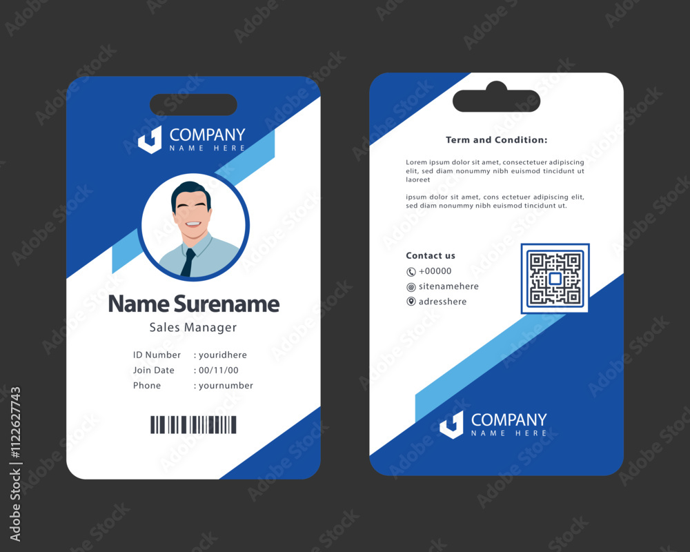 minimal blue employee id card design template editable text Stock ...