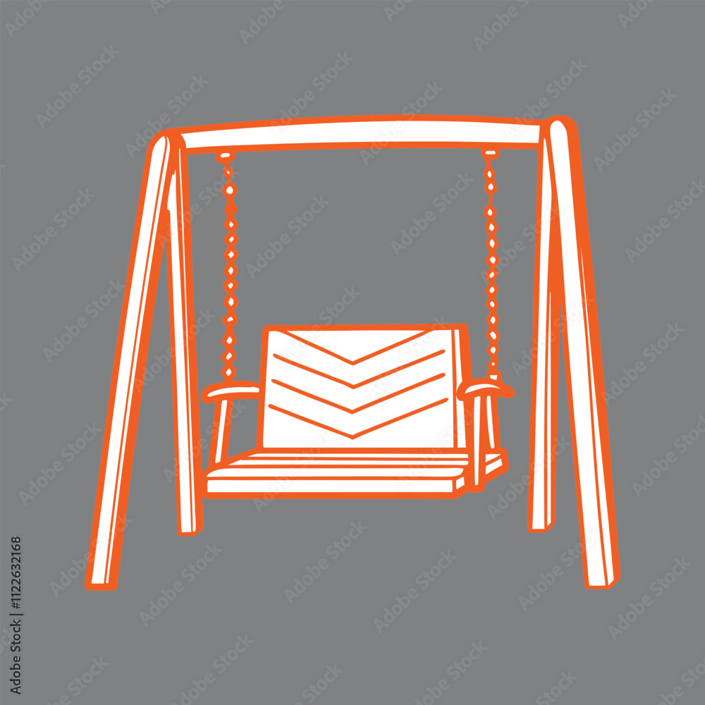 Minimalist porch swing illustration bright orange and white color ...