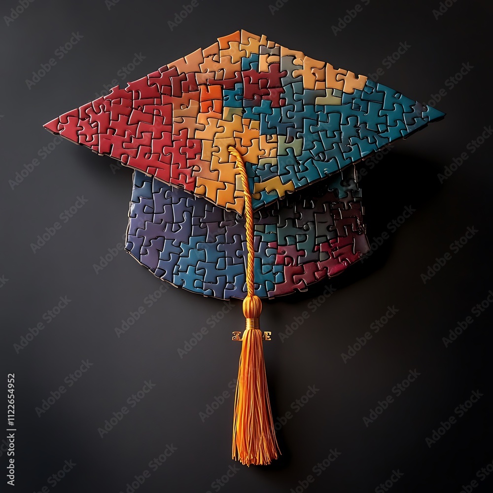 Graduation cap made out of puzzle pieces symbolizing dedication and ...