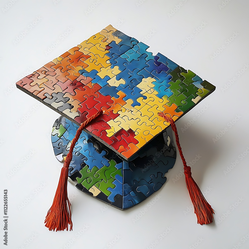Graduation cap made out of puzzle pieces symbolizing dedication and ...