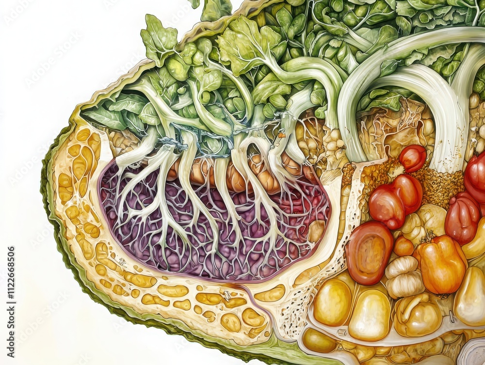 Exploring vegetable anatomytechnical cross-section illustration botanical garden educational ...
