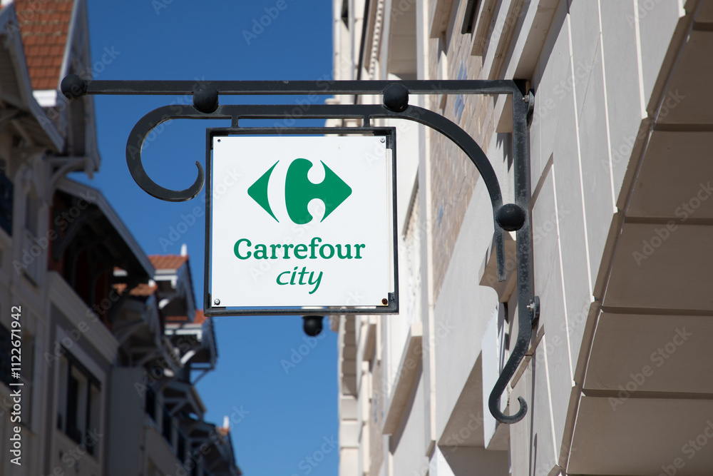Carrefour city brand logo and text sign chain town store wall entrance ...