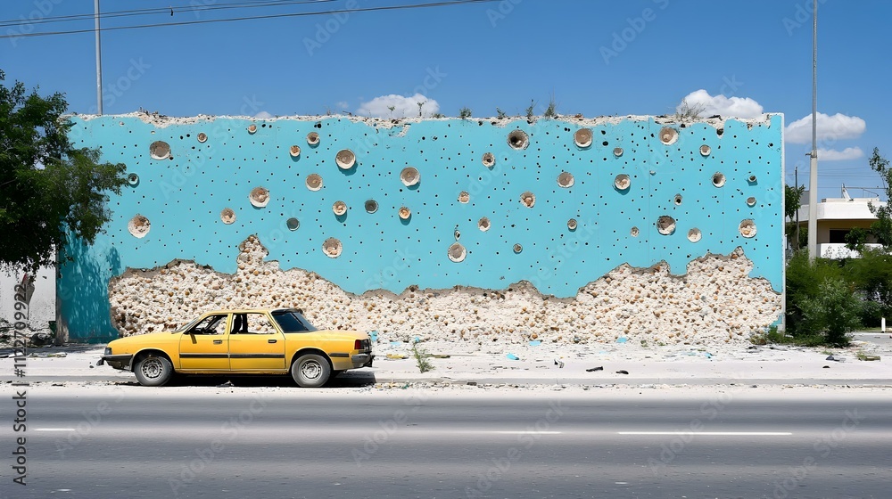 Bullet-riddled wall in border town, remnants of drug cartel violence ...