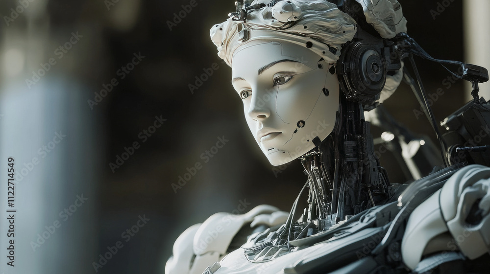 AI judge. AI in image of goddess Themis. Robot or cyborg woman with ...
