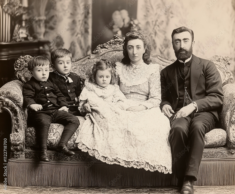 Victorian-era family posing for a formal portrait. AI generative. Stock ...