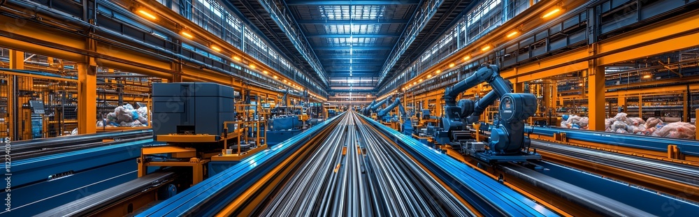 In a waste recycling factory, a conveyor belt transports different ...