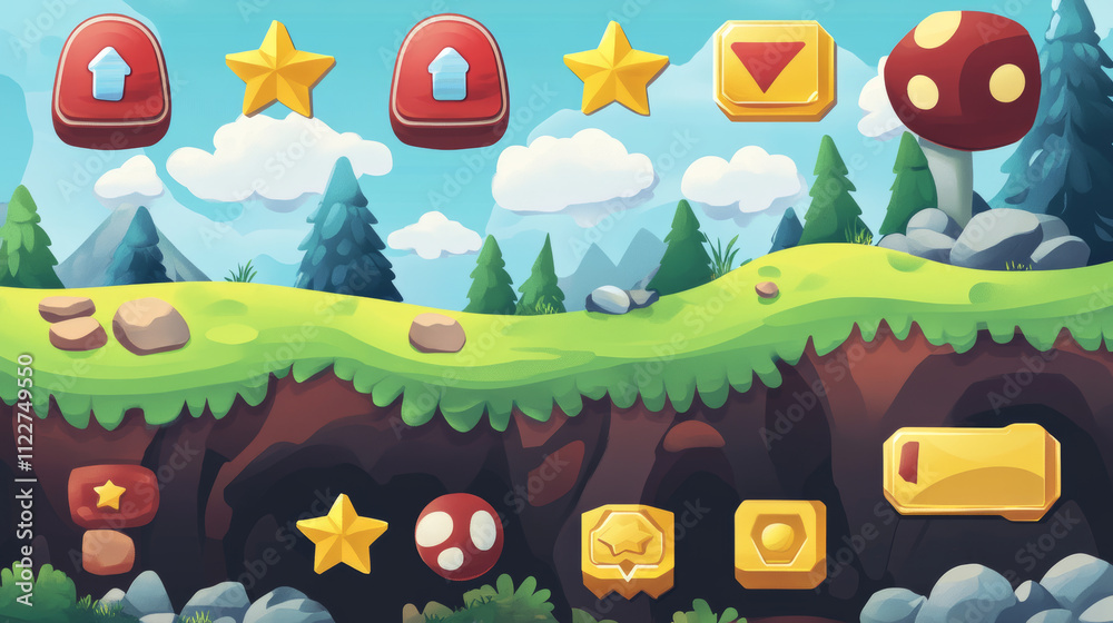 Cartoon stone game assets, simple kit for game ui development, vector ...