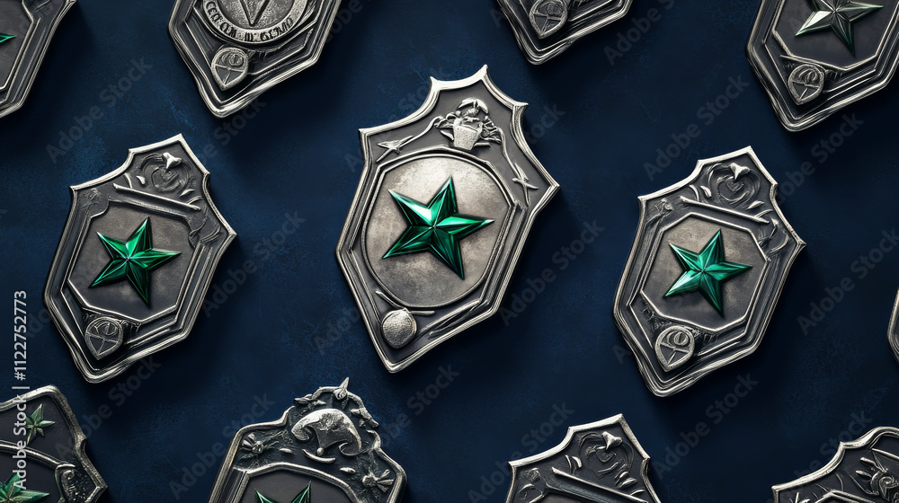 Cartoon set of game badges of different rank isolated on dark blue ...