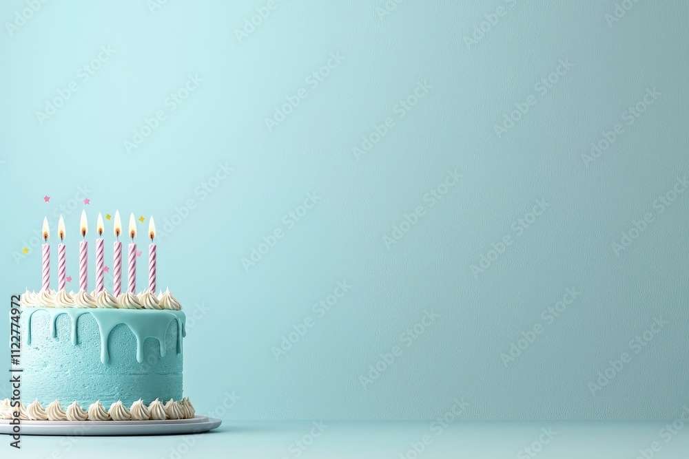 Beautiful sky blue cake isolated on a sky blue background with soft ...