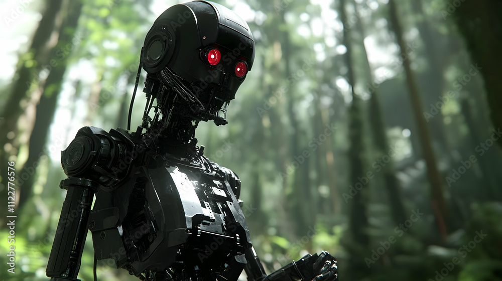 Artistic Depiction of AI Robot Scanning in Alien Landscape Stock ...