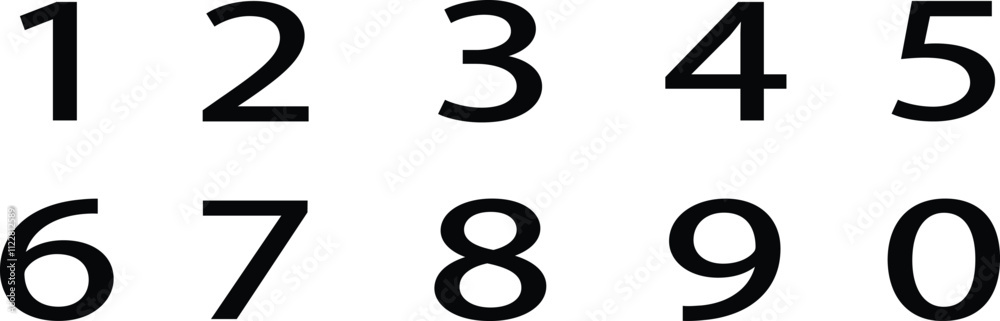 Simple numbers icon set. Black flat and line vector collection isolated ...