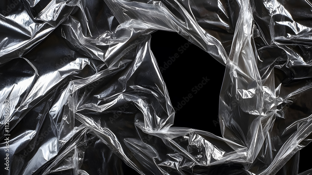 A collection of plastic wrap textures for overlay effects, showcasing wrinkled and stretched ...