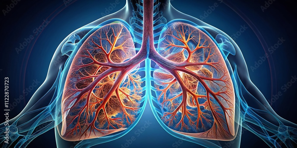 Cross-sectional Architectural Illustration of Lungs Showing Bronchial ...
