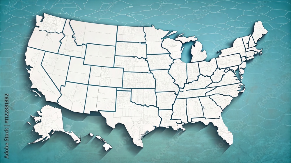 Detailed White Map of U.S. States Composed with Rule of Thirds for ...