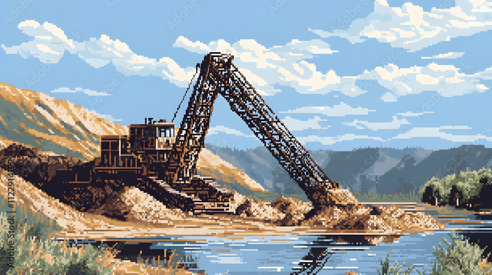 AI Robot Mining Scene in Pixel Art Style for Resource Extraction Stock ...