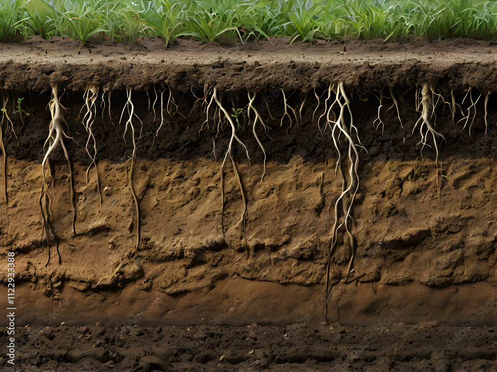 A coastal soil cross-section showing sandy topsoil, sedimentary rock ...