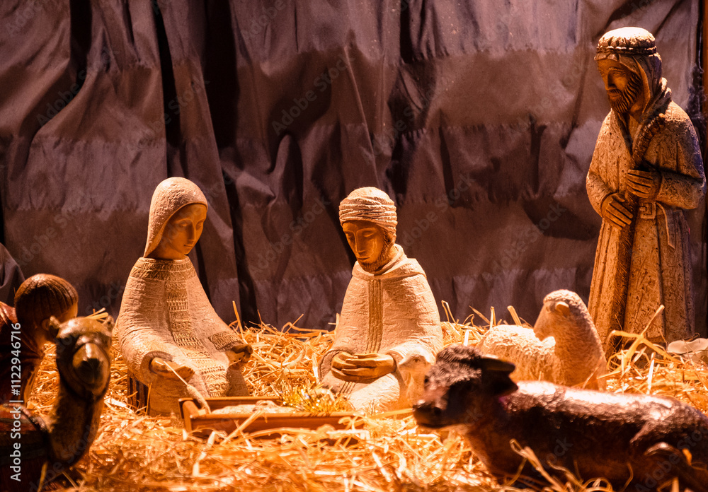 Christian Christmas nativity scene in a church in Oxfordshire featuring ...