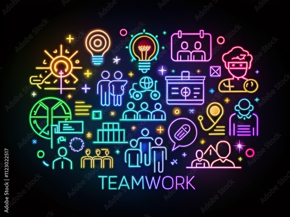 Night Photography of Teamwork and Collaboration Symbols in Black ...