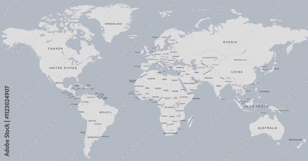 Detailed Political Map of the World with Country Names and Borders 素材庫 ...
