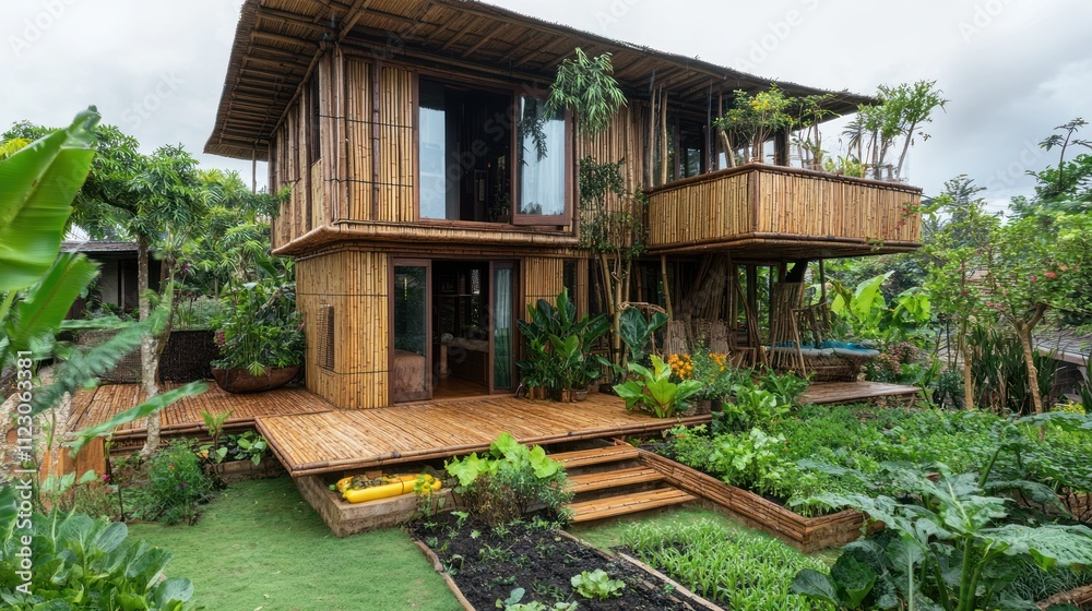 An eco-friendly miniature house with bamboo walls, rainwater harvesting ...