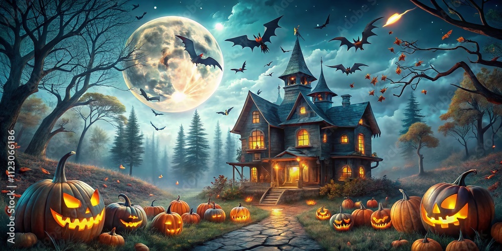 Spooky Halloween Zoom Background Featuring Haunted House, Jack-o ...