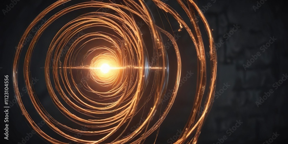 Bright Light emanating from a coiled Filament, dark background, coil ...
