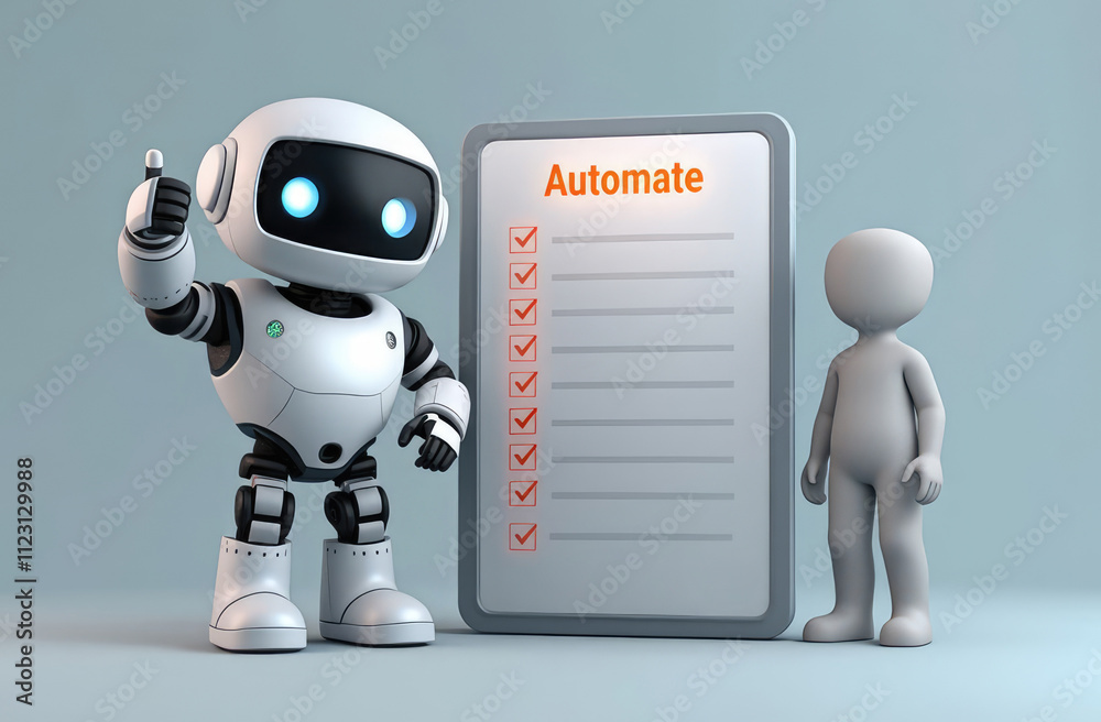 robot showing to person checklist with finished tasks, cartoon ...