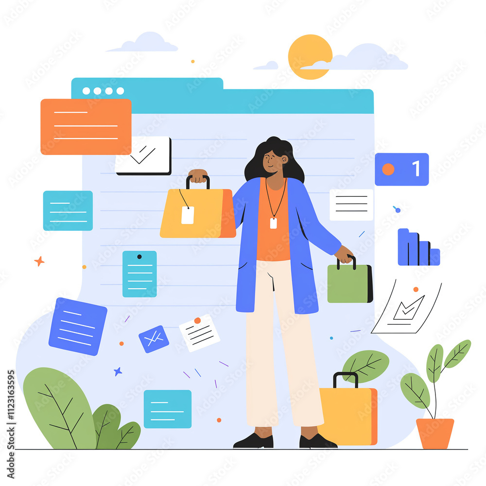 Employee annual leave flat cartoon concept. Stock Illustration | Adobe ...