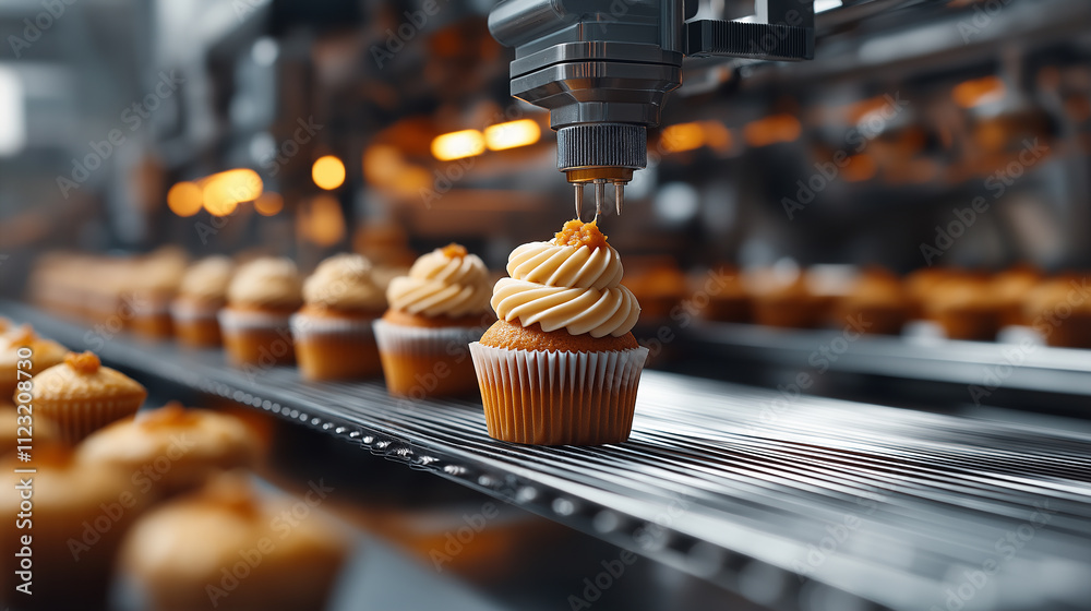 detailed view of bakery production line featuring automated cupcake ...