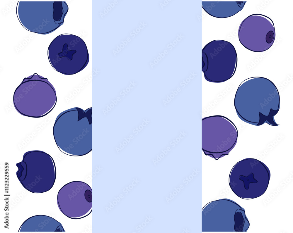 Blueberry graphic outline design element seamless border frame in color ...