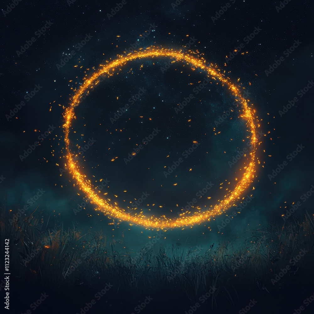 Suspended Ring of Fireflies Glowing in the Infinite Night Sky Magical ...