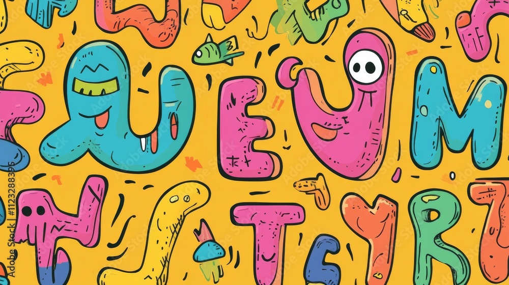 Doodle children font, vector cartoon funny alphabet, hand drawn ...