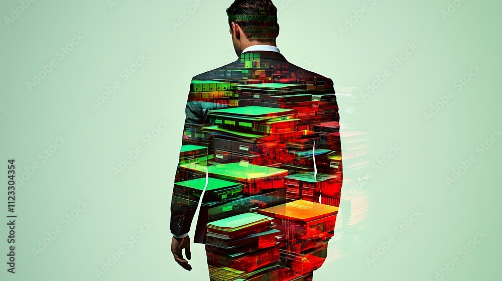 businessman in a suit with a double exposure effect, where his ...