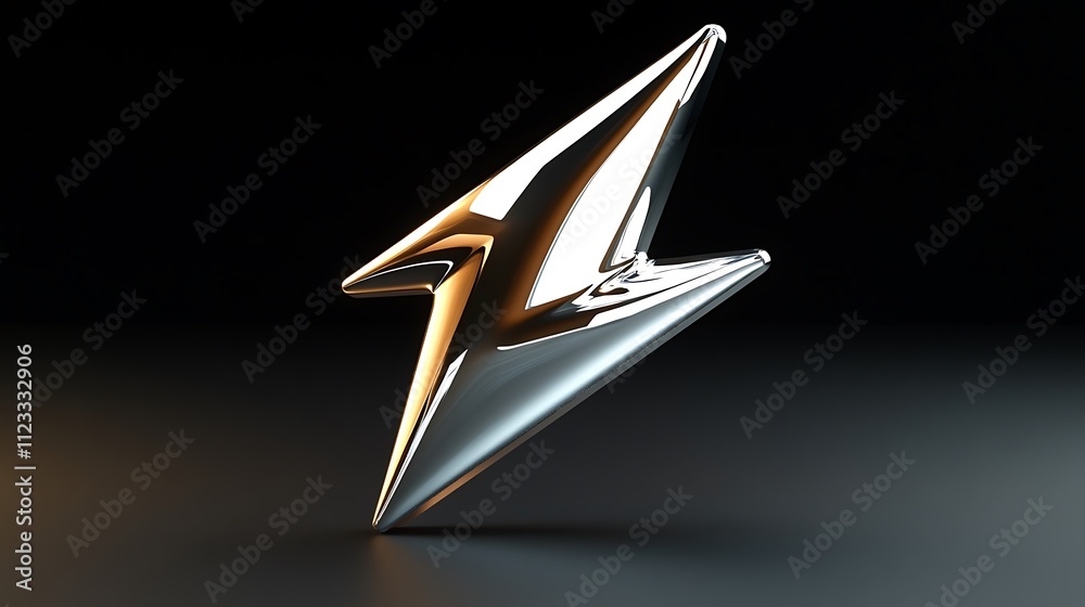 Bright and polished 3D lightning bolt logo with a chrome finish ...