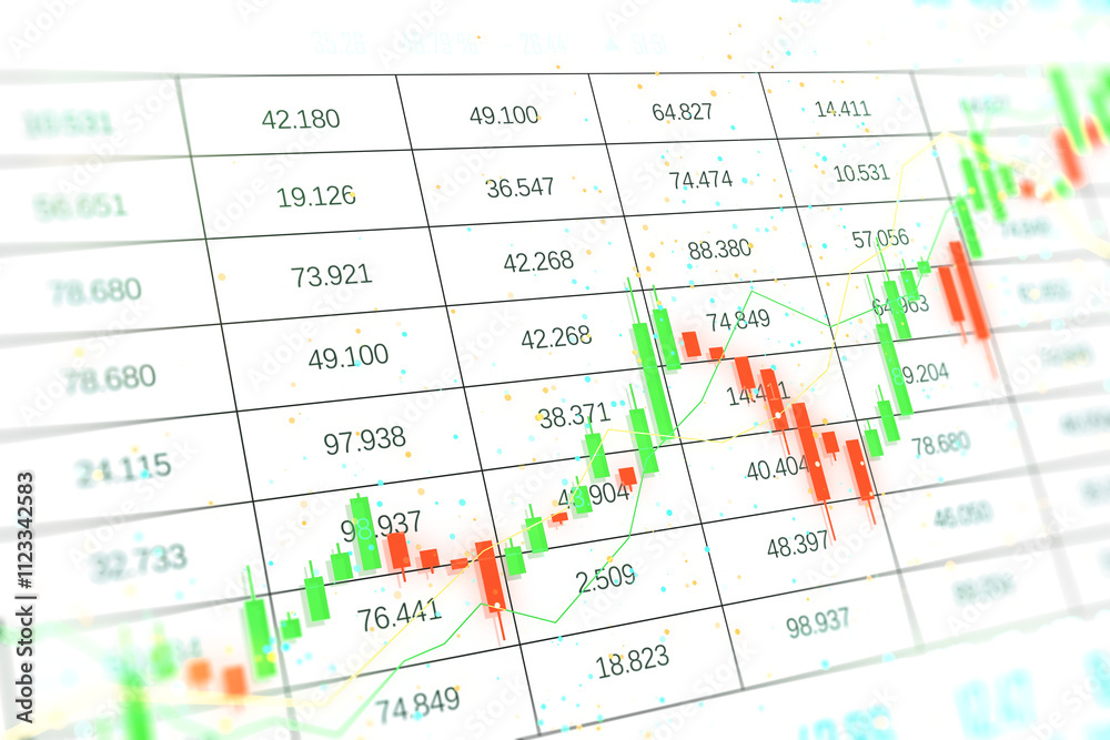Candlestick chart depicting stock market data with green and red bars ...