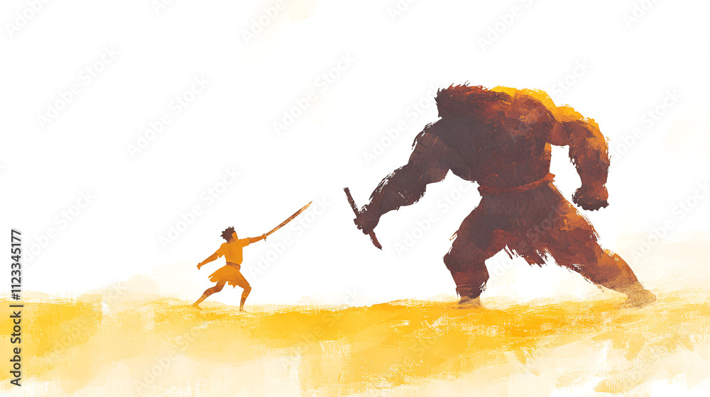 David and Goliath Digital painting of a silhouette of a Giant and a man ...