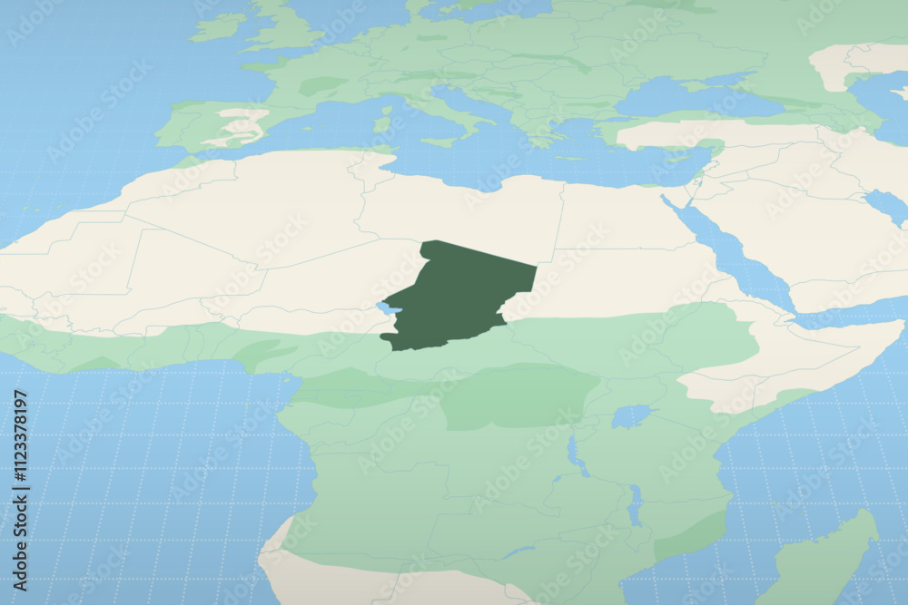 Chad highlighted on a detailed map, geographic location of Chad. Stock ...
