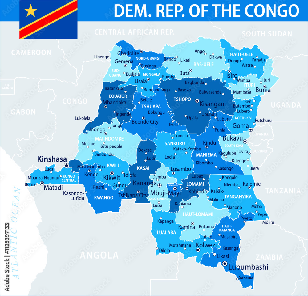 Vektor Democratic Republic of the Congo Map Vector Blue Spot ...