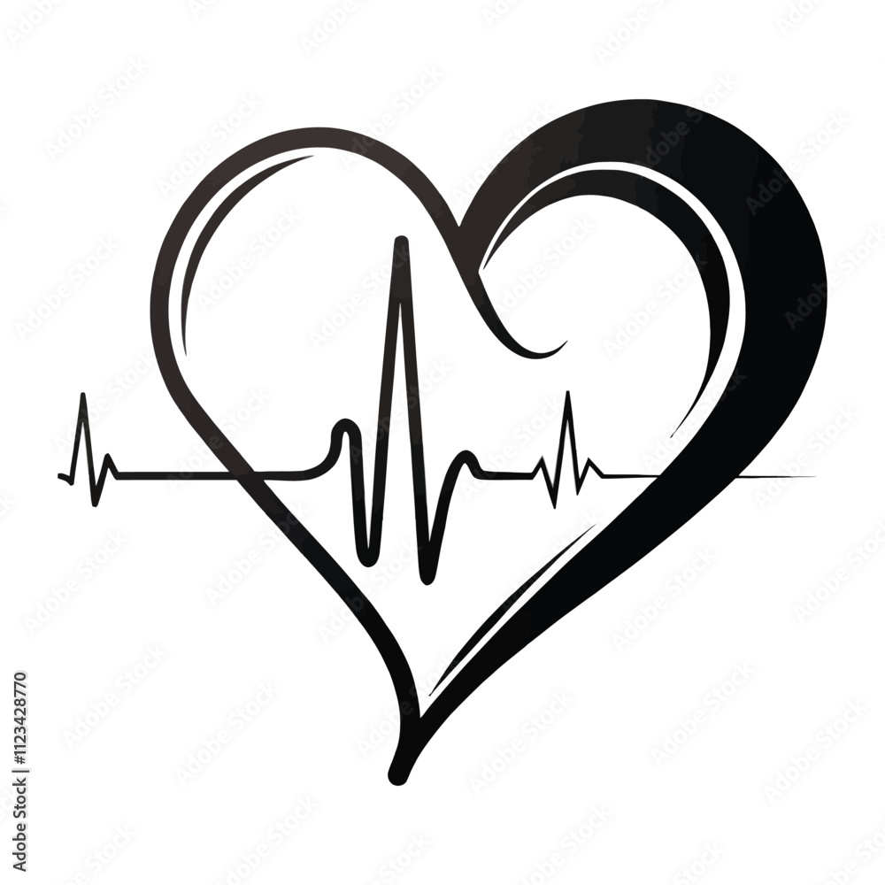 Heartbeat in Heart Shape, stylized heart shape with an ...