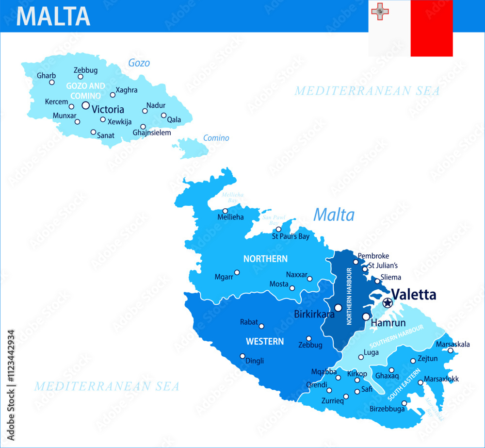 Malta Map Vector Blue Spot - Customizable layered political map of ...