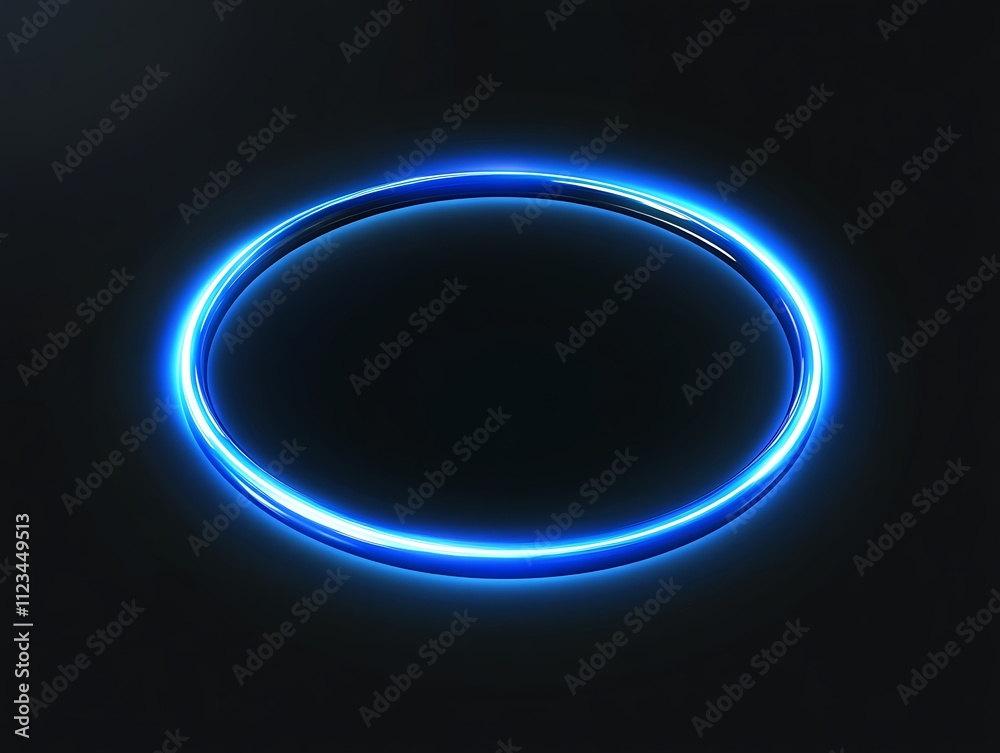 Futuristic glowing blue ring with a radiant light effect on a black ...