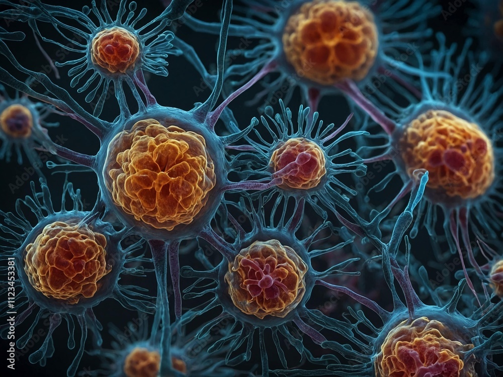 High resolution microscopic image of human cells in action, structure ...