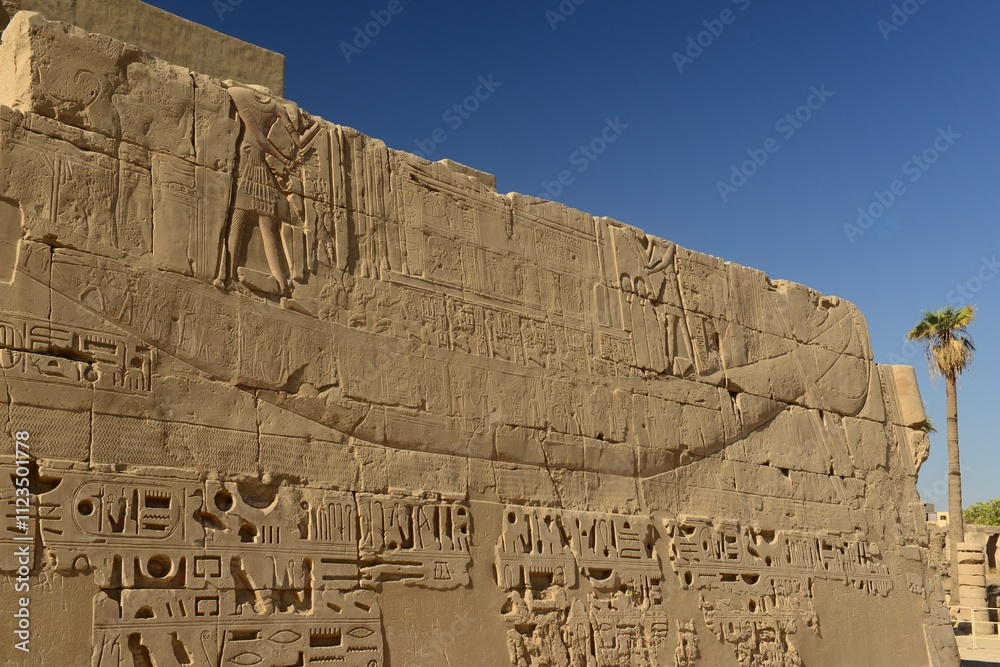 Temple of Karnak, Luxor City, Egypt, Africa. Wall of the 4th pylon ...