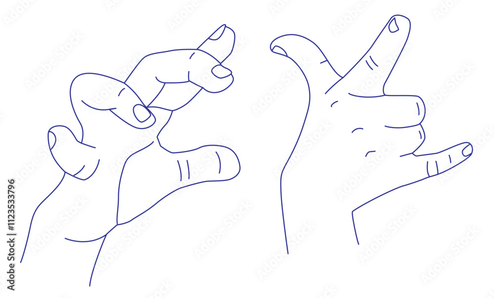Set of kids hand gestures in various positions. Contour vector sketch ...