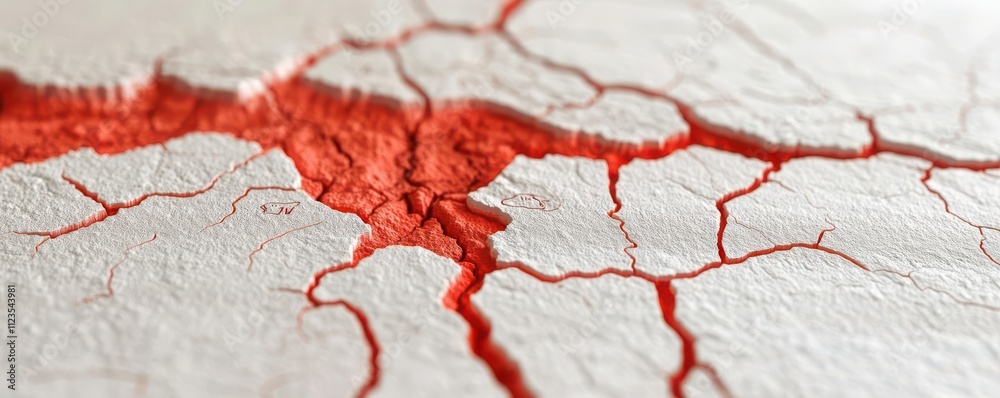 Geological study. A detailed map and model of fault lines, with ...