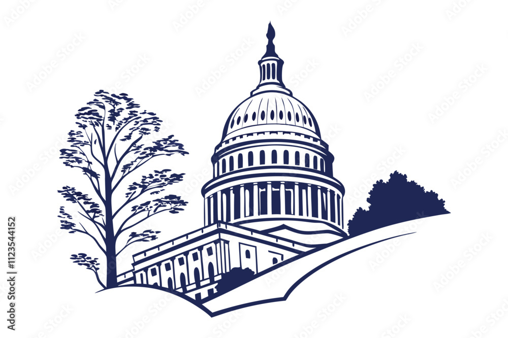 iconic us capitol building illustration for political and historical ...