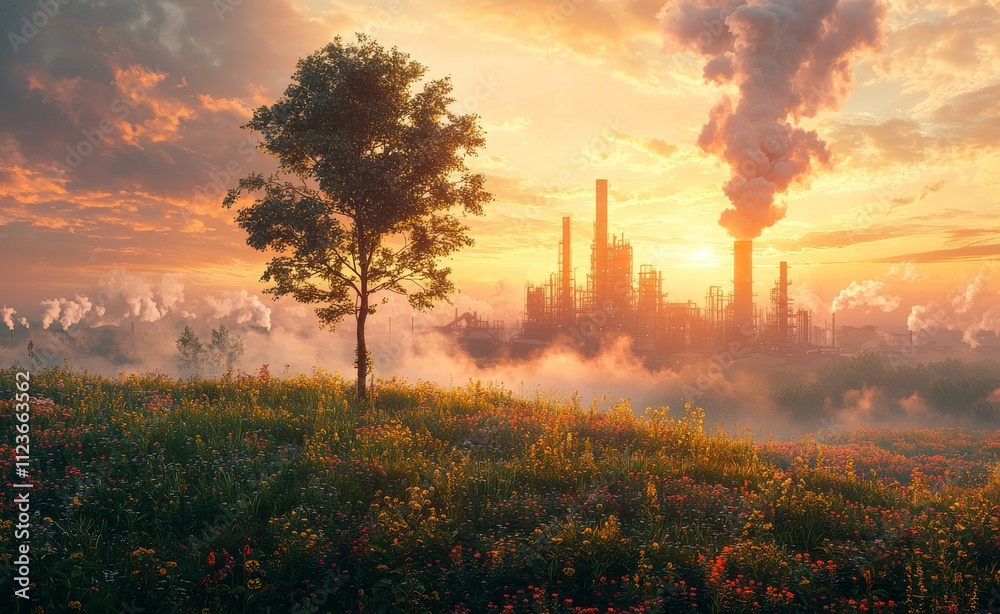 Compare the vibrant green tree and clear meadow air to the smog from ...