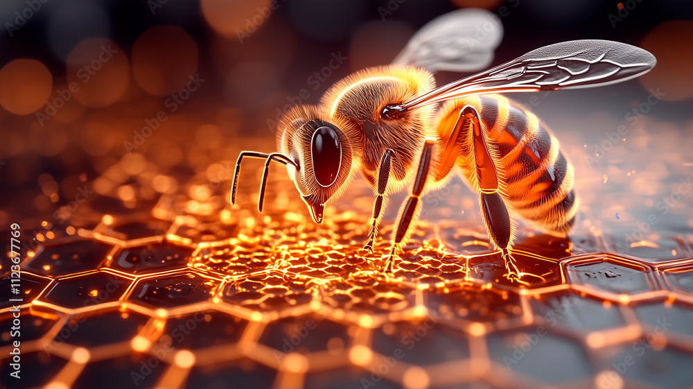 glowing honeycomb, bee. For product display montage or key visual ...