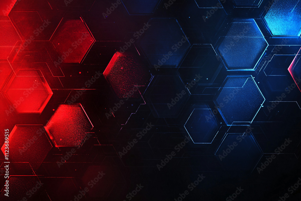 digital futuristic background with glowing red and blue hexagonal grid patterns and subtle light ...