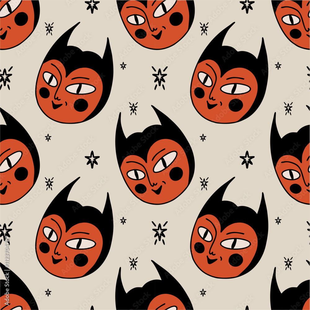 Whimsical devil face. Vector clip art. Red devils. EPS and JPG ...